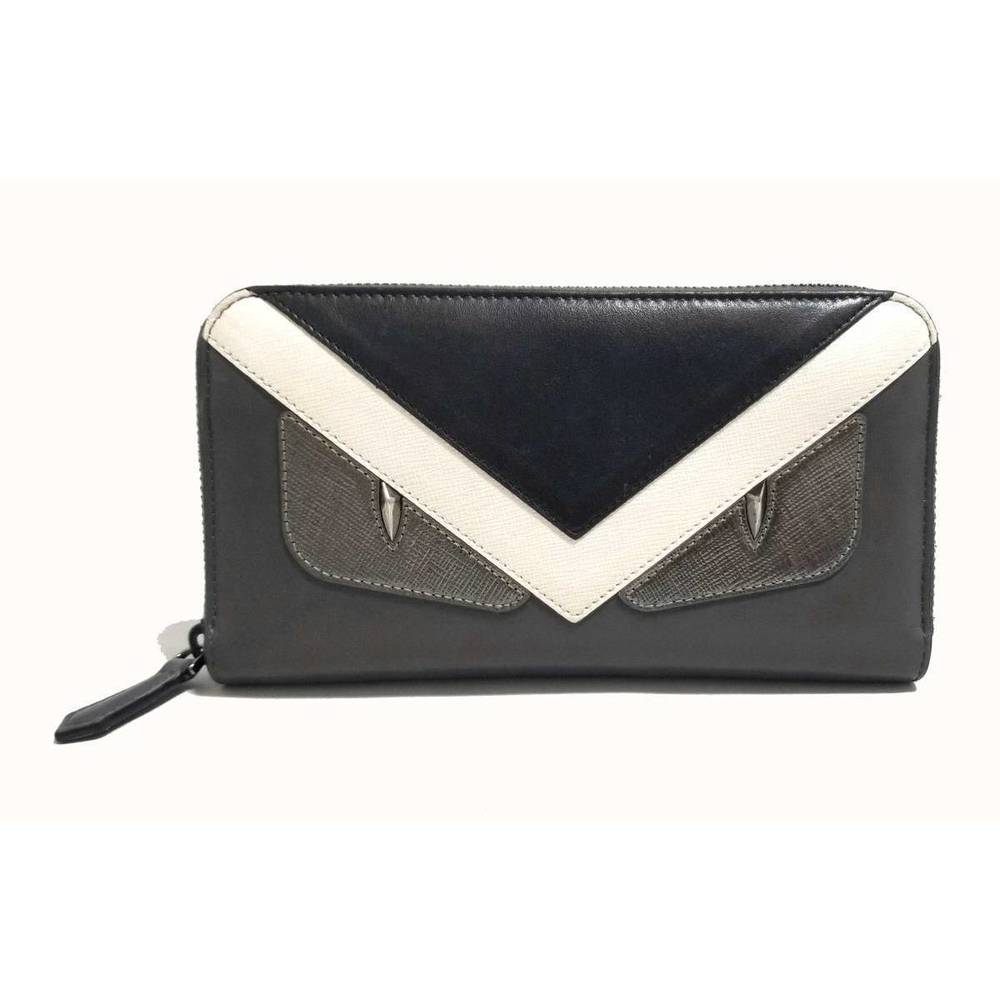 Fendi Monster Grey Wallet Black Long - Gem